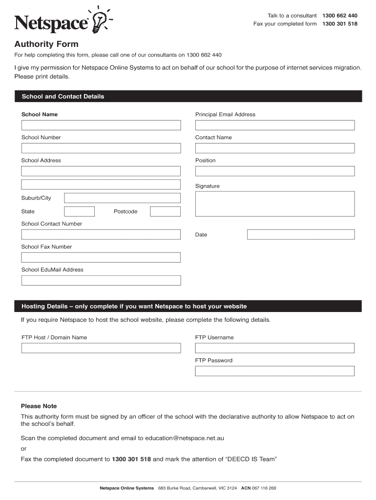 Fillable Online netspace net Netspace Authority Form Fax Email Print - pdfFiller