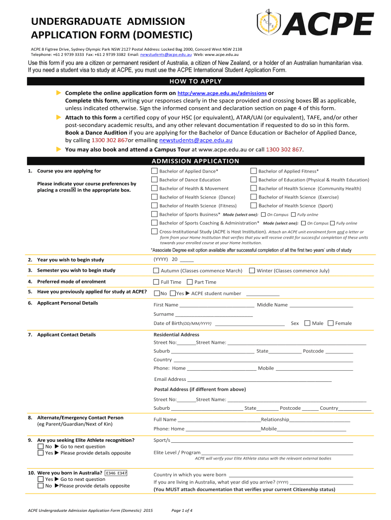 Fillable Online Undergraduate form - ACPE Fax Email Print - pdfFiller