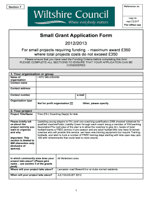 Fillable Online Small Grant Application Form - Wiltshire Fax Email Print - pdfFiller