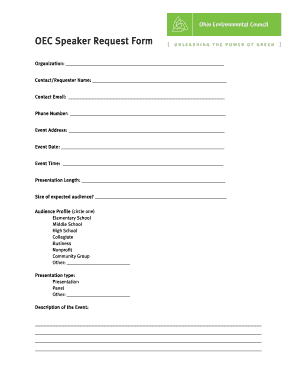 Fillable Online theoec Speaker Request Form - Ohio Environmental Council - theoec Fax Email ...