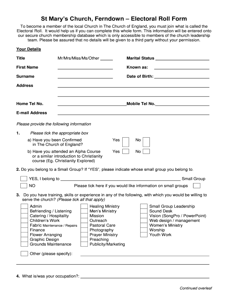 Fillable Online stmarys-ferndown org St Marys Church Ferndown Electoral ...