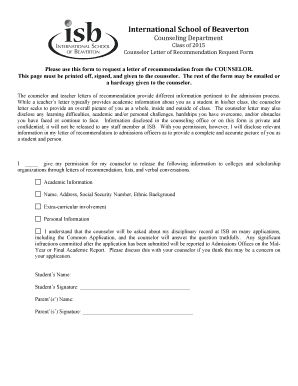 Fillable Online ISB Counselor LOR Formpdf - Beaverton School District ...