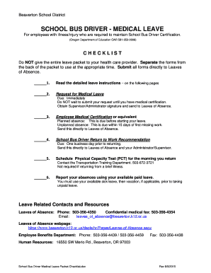 Fillable Online School Bus Driver Medical Leave Packet Checklist Fax ...