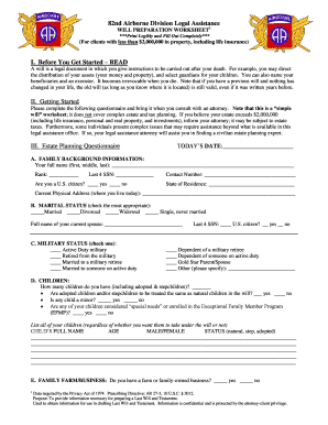 Fillable Online bragg army 82nd Airborne Division Legal Assistance WILL ...