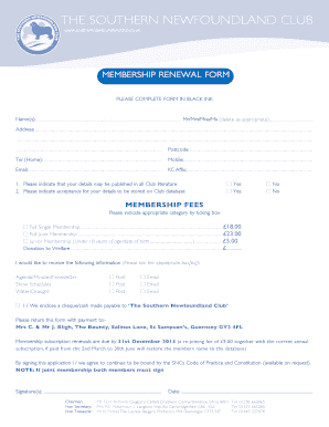 Fillable Online MEMBERSHIP RENEWAL FORM - southernnewfoundlandclubcouk ...