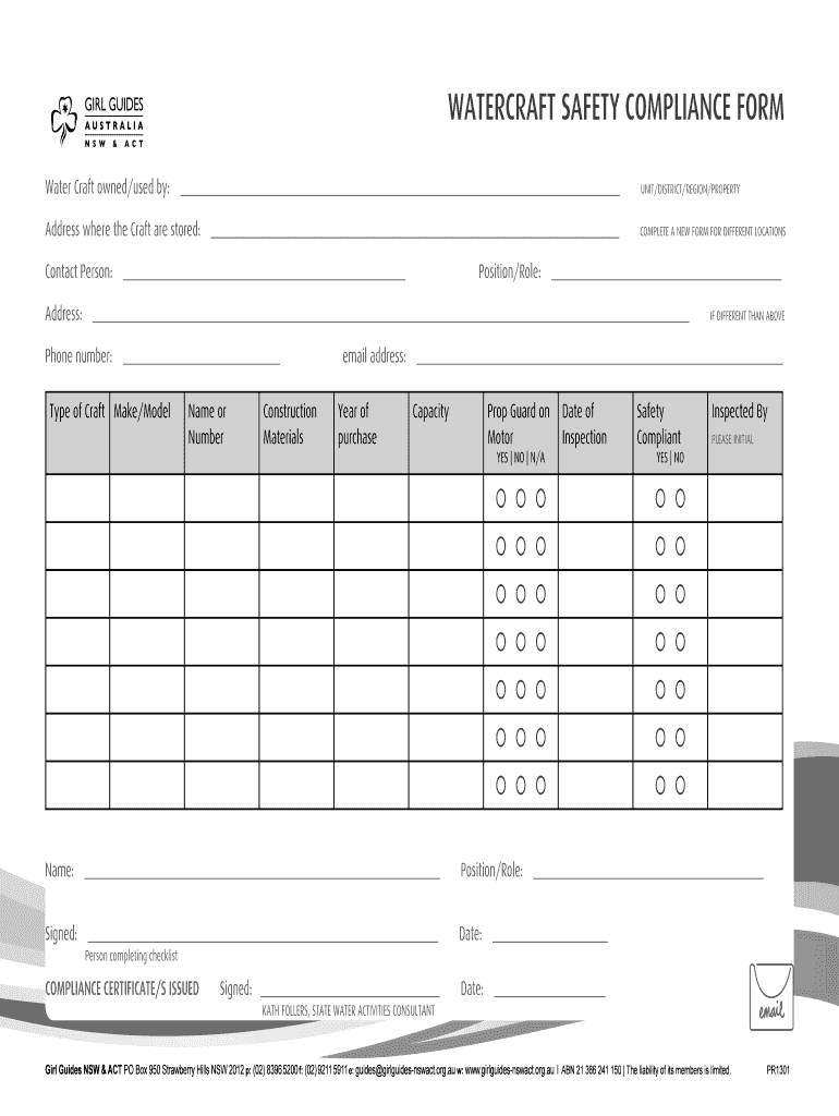 Watercraft Safety Compliance Form - Blank Fillable Template | Fill Out ...