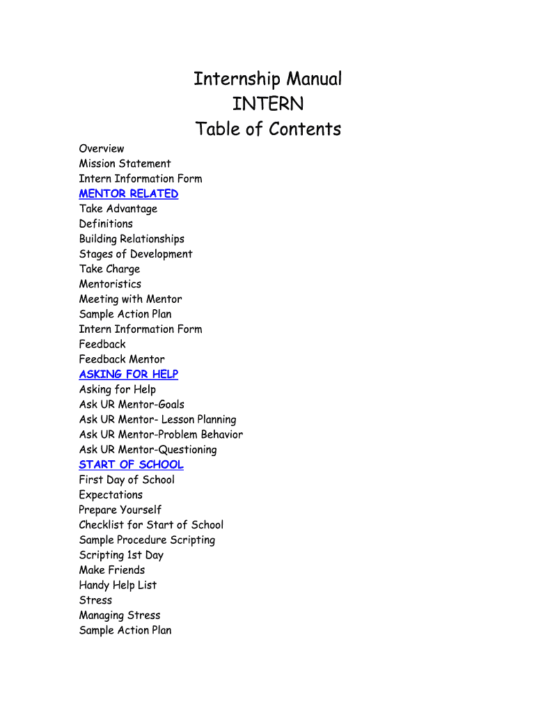 Fillable Online lt unt Internship Manual INTERN Table of Contents Fax ...