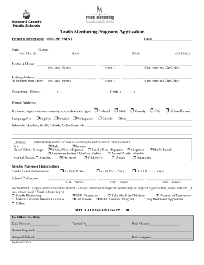 Fillable Online Youth Mentoring Programs Application Fax Email Print ...