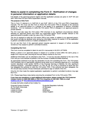 Fillable Online Form D Notes for completion - FCA Handbook - Financial ...