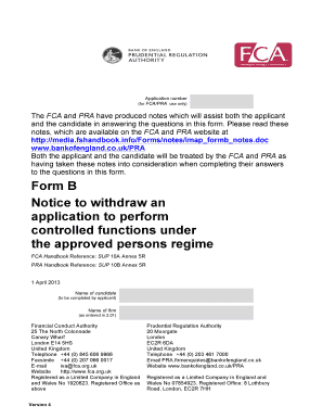 Fillable Online Form B Notice to withdraw an bapplicationb to bb - FCA ...