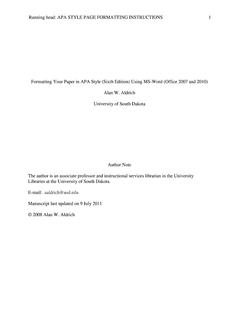 Fillable Online Running head: APA STYLE PAGE FORMATTING INSTRUCTIONS ...