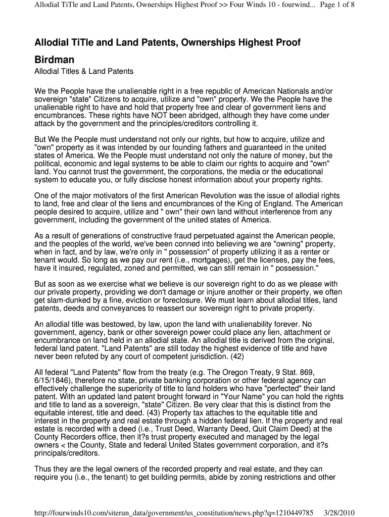 Fillable Online Allodial TiTle and Land Patents, Ownerships Highest ...