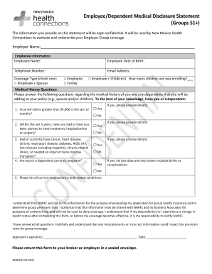 Fillable Online EmployeeDependent Medical Disclosure Statement Groups ...