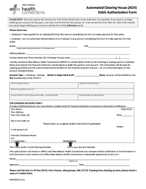 Fillable Online Automated Clearing House ACH Debit Authorization Form ...