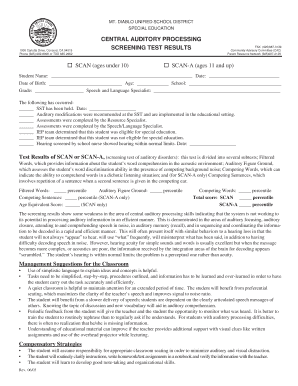 Fillable Online Central Auditory Processing Screening Test Results 0603 ...