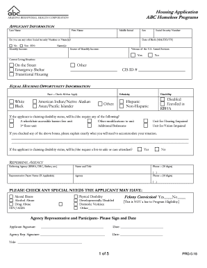Fillable Online Housing Application ABC Homeless Programs Fax Email ...