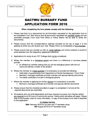 Fillable Online bursaries2017 co Paste ID size photo For office use ...