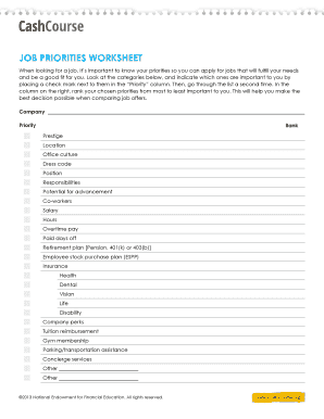 Fillable Online portervillecollege JOB PRIORITIES WORKSHEET ...