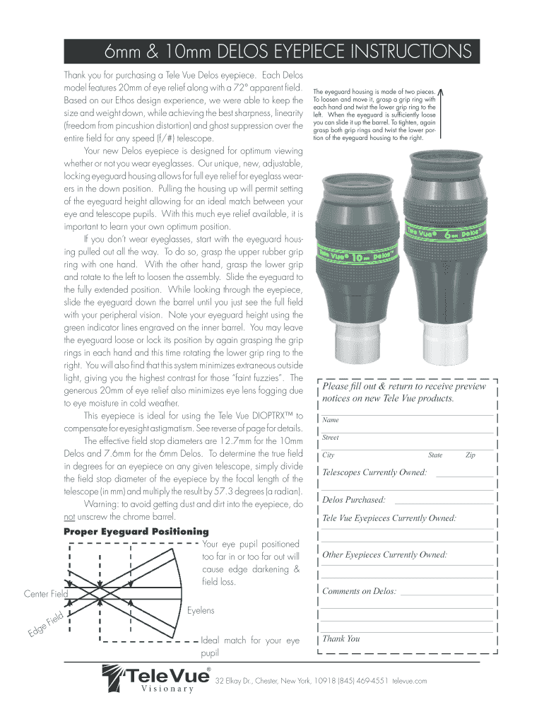 Fillable Online 6mm 10mm DELOS EYEPIECE INSTRUCTIONS Fax Email Print ...