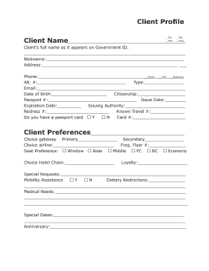 Fillable Online Client Profile - mytravelagentportalcom Fax Email Print ...