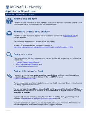 Fillable Online adm monash edu Application for special leave - adm monash edu Fax Email Print ...