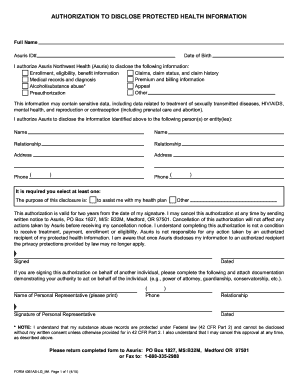 Fillable Online Authorization To Disclose Protected Health Information ...