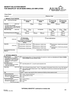 Fillable Online BENEFIT SELECTION INSERT Fax Email Print - pdfFiller