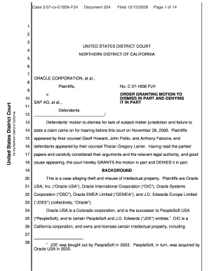 Fillable Online ORDER GRANTING MOTION TO DISMISS IN PART AND DENYING IT IN Fax Email Print ...
