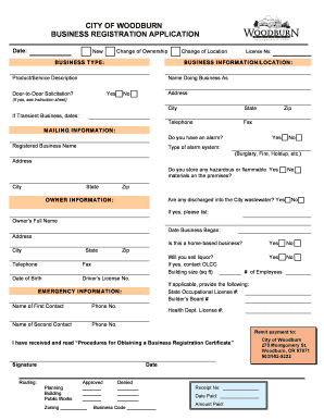 Fillable Online Business License Form fillable PDF - CITY OF WOODBURN ...