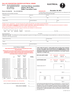 Fillable Online DALLAS CONVENTION CENTER ELECTRICAL ORDER ELECTRICAL ...