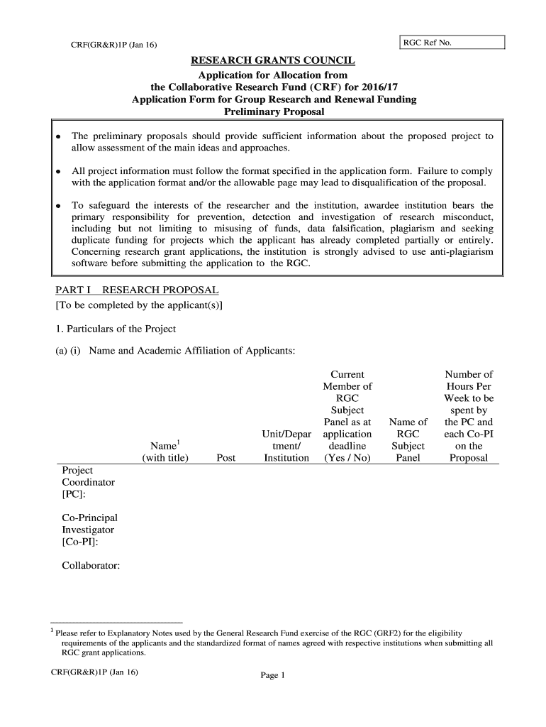 Fillable Online ugc edu RESEARCH GRANTS COUNCIL Application for ...