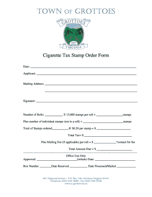 Fillable Online Cigarette Tax Stamp Order Form Fax Email Print - pdfFiller