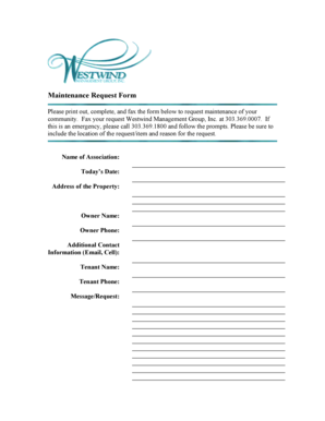 Fillable Online Maintenance Request Form - Westwind Management Group ...