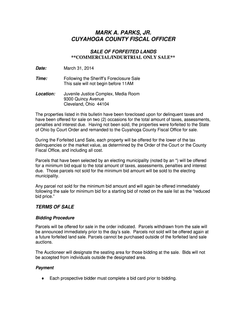 Fillable Online SALE OF FORFEITED LANDS Fax Email Print - pdfFiller