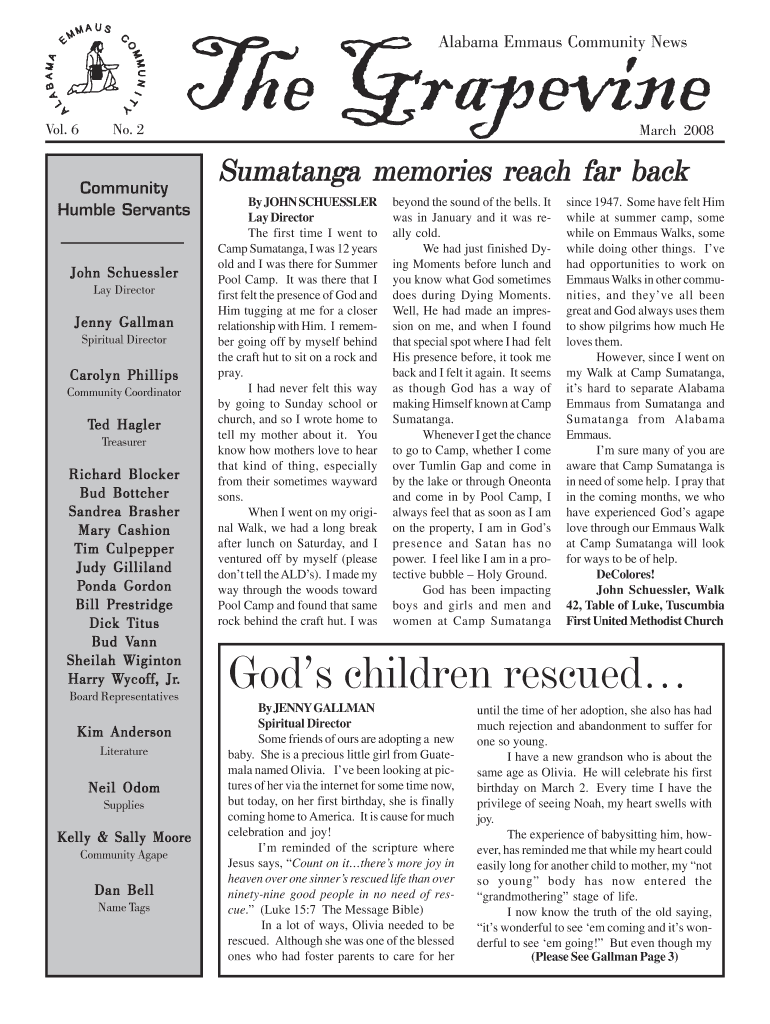 Fillable Online alaemmaus Grapevine March 2008-2pmd - Alabama Emmaus ...