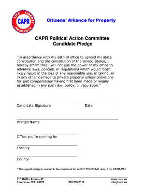 Fillable Online capr CAPR Political Action Committee Candidate Pledge ...