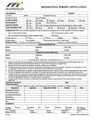 Fillable Online Residential Permit Application - bmansfieldtexasgovb ...