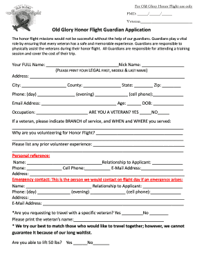 Fillable Online oldgloryhonorflight Old Glory Honor Flight Guardian ...