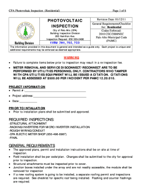 Fillable Online PHOTOVOLTAIC INSPECTION RESEDIENTIALdoc Fax Email Print ...