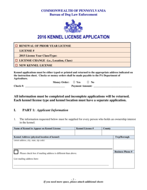 Fillable Online COMMONWEALTH OF PENNSYLVANIA Bureau of Dog Law ...