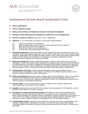 Fillable Online aus Institutional Review Board Application Form Fax Email Print - pdfFiller