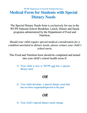 Fillable Online Medical Form for Students with Special Dietary Needs ...