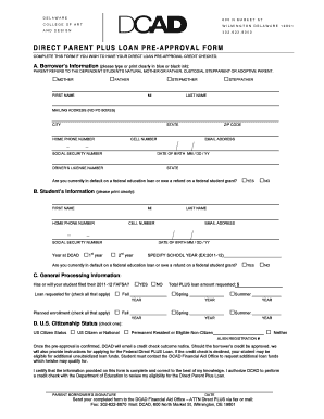 Fillable Online DIRECT PARENT PLUS LOAN PRE-APPROVAL FORM Fax Email ...