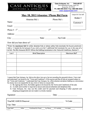 Fillable Online Instructions for the Absentee and Phone Bid formr022313 Fax Email Print - pdfFiller