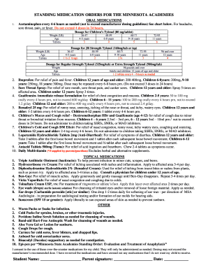 Fillable Online Standing Medication Orders PDF - Minnesota State ...