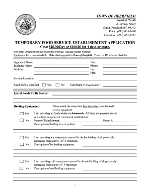 Fillable Online TEMPORARY FOOD SERVICE ESTABLISHMENT APPLICATION Cost ...