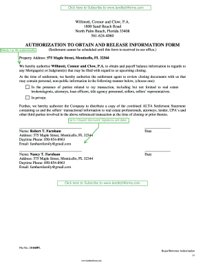 Fillable Online AUTHORIZATION TO OBTAIN AND RELEASE INFORMATION FORM ...