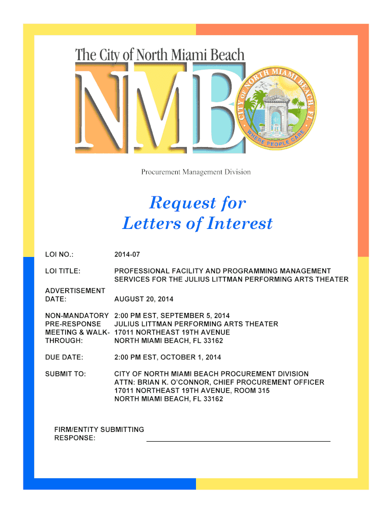 Fillable Online purchasing citynmb Request for Letters of Interest ...