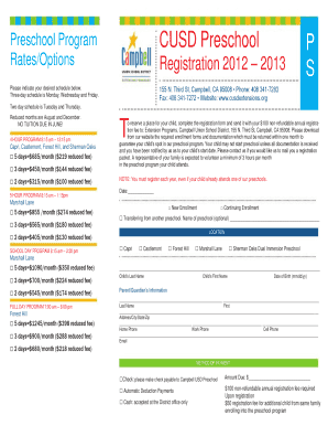 Fillable Online cusdextensions Preschool Program CUSD Preschool P ...