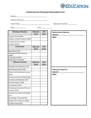 Fillable Online School Services Personnel Observation Form Fax Email ...